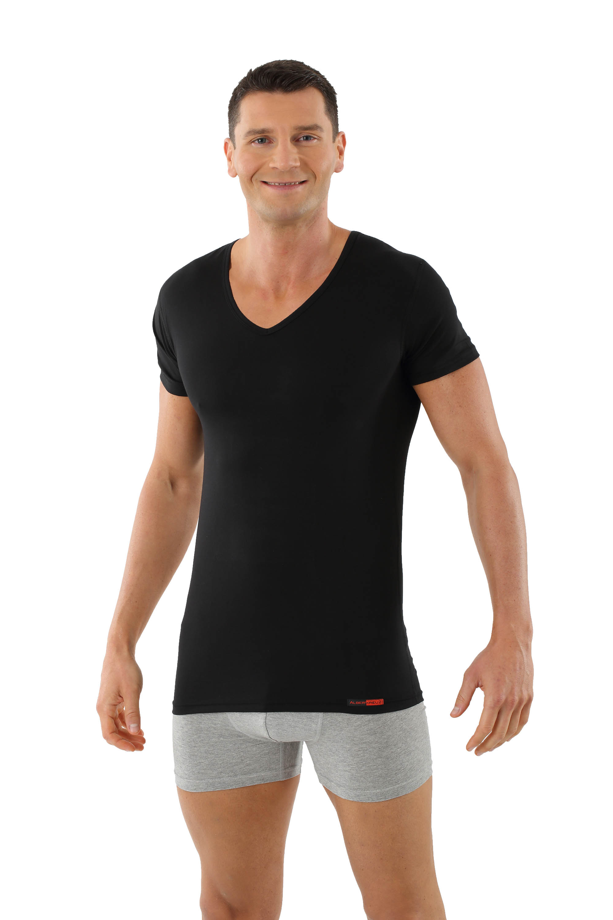 ALBERT KREUZ | V-Unterhemd Baumwolle Elastan Kurzarm schwarz Hamburg